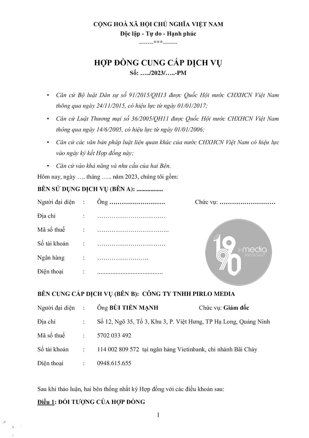 Mẫu hợp đồng Quay Phim Chụp Ảnh chi tiết nhất – 1990 MEDIA – QUAY PHIM ...